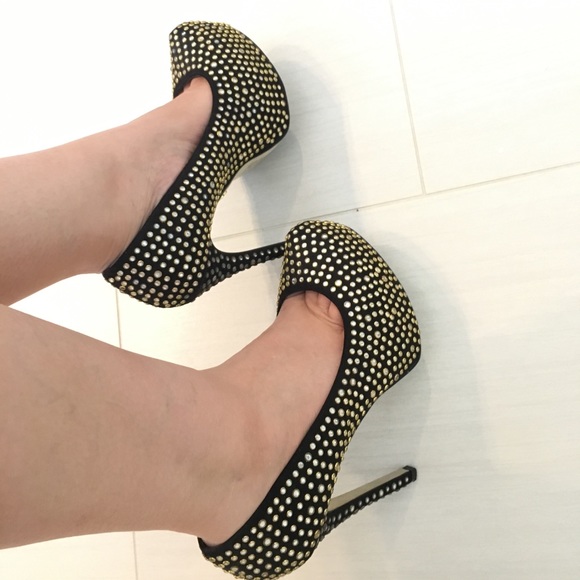 bebe | Shoes | Bebe Black And Gold Studded Platform Pumps | Poshmark